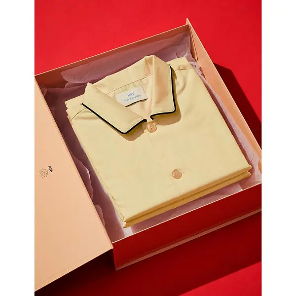 HAY Outline Contrast-trim Cotton Pyjama Shirt - Soft Yellow
