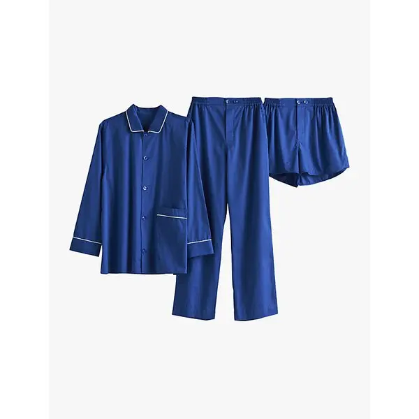HAY Outline Contrast-trim Cotton Pyjama Shirt - Vivid Blue