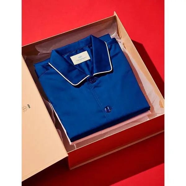 HAY Outline Contrast-trim Cotton Pyjama Shirt - Vivid Blue