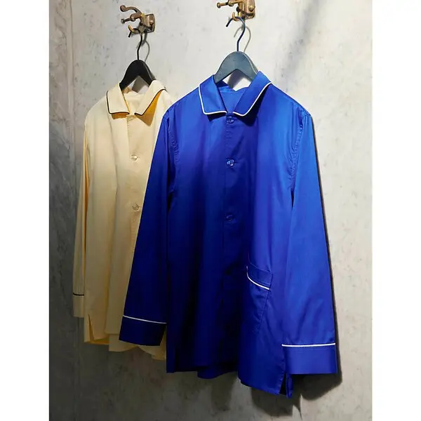 HAY Outline Contrast-trim Cotton Pyjama Shirt - Vivid Blue