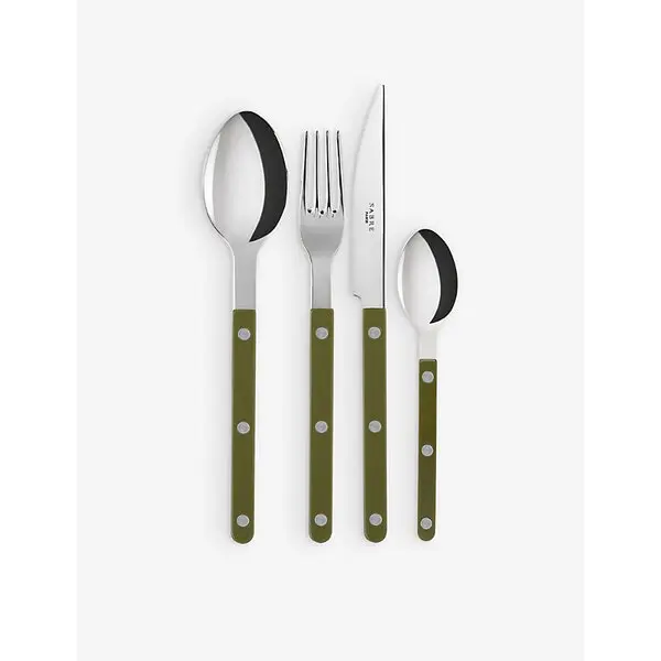 SABRE Bistrot Stainless-steel And Acrylic Cutlery Set Of Four - Green Fern