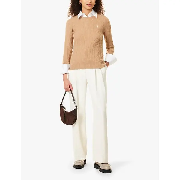 Polo Ralph Lauren Logo-embroidered Cable-knit Jumper - Collection Camel Melange