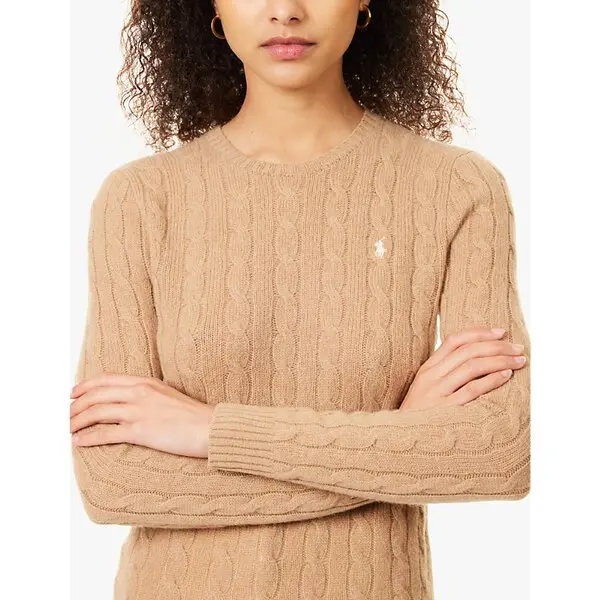 Polo Ralph Lauren Logo-embroidered Cable-knit Jumper - Collection Camel Melange