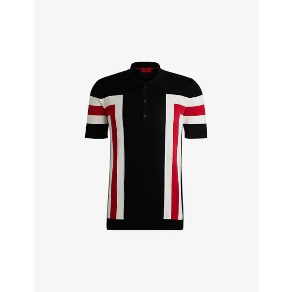 Hugo Button-neck Short-sleeve Stripe Cotton Polo