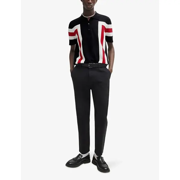Hugo Button-neck Short-sleeve Stripe Cotton Polo