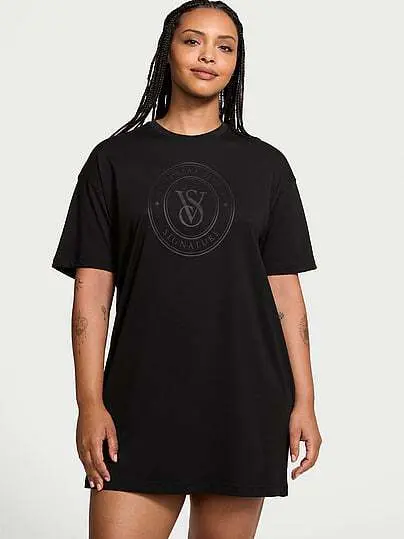 Victoria's Secret 100% Cotton Oversized Sleep T-shirt - Black