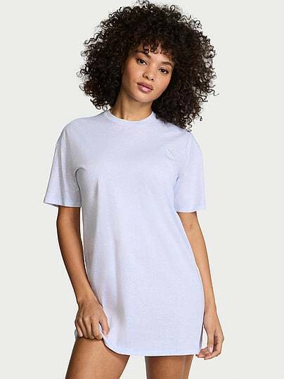 Victoria's Secret Oversize Cotton Sleep Tee With Lace Appliqu - Blue