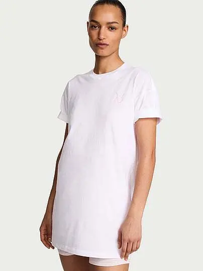 Victoria's Secret 100% Cotton Oversized Sleep T-shirt - White,ivory