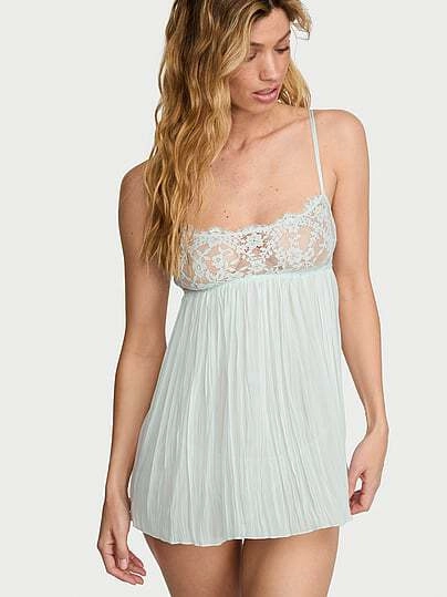 Victoria's Secret Dream Angels Dare To Lace Pleated Babydoll Set - Blue