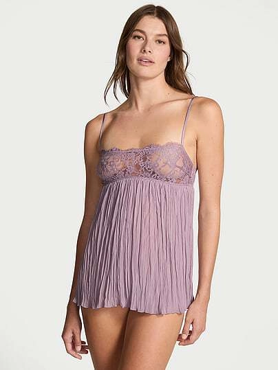 Victoria's Secret Dream Angels Dare To Lace Pleated Babydoll Set - Pink