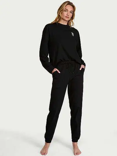 Victoria's Secret 100% Cotton Shine Long Pajama Set - Black
