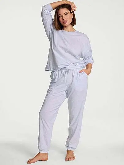 Victoria's Secret 100% Cotton Shine Long Pajama Set - Blue