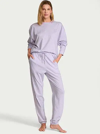 Victoria's Secret 100% Cotton Shine Long Pajama Set - Purple