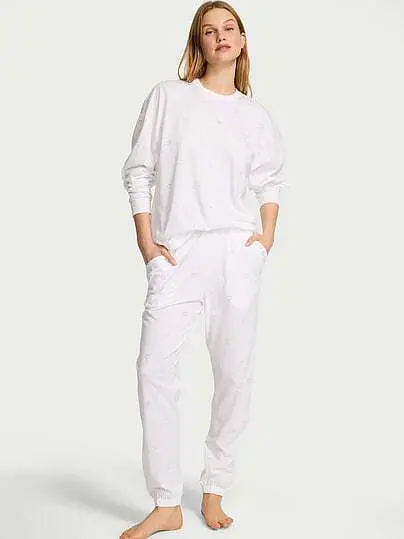 Victoria's Secret 100% Cotton Shine Long Pajama Set - White,ivory