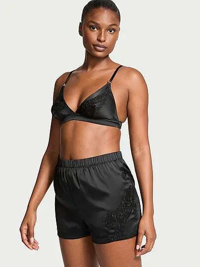 Victoria's Secret Jaguar Satin Triangle Bralette & Boxer Shorts Set - Print