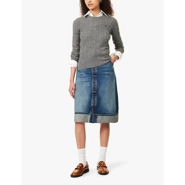 Polo Ralph Lauren Logo-embroidered Cable-knit Wool And Cashmere Jumper - Battalion Grey Heather
