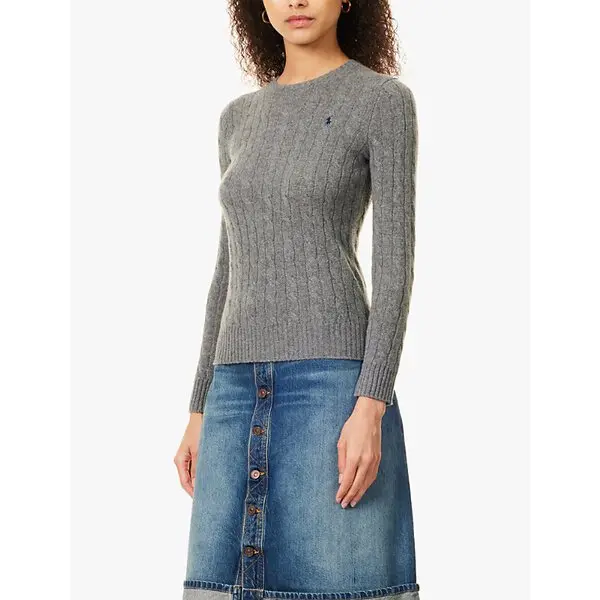 Polo Ralph Lauren Logo-embroidered Cable-knit Wool And Cashmere Jumper - Battalion Grey Heather