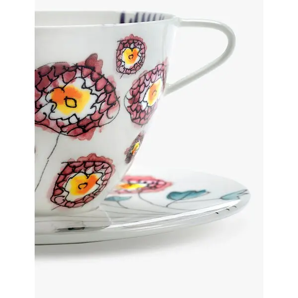 SERAX X Marni Anemone Milk Flower-motif Bone-china Cappuccino Cup And Saucer Set Of Two