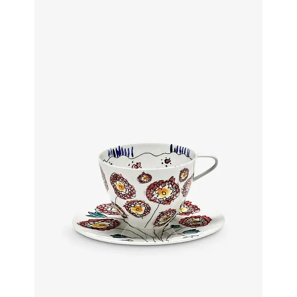 SERAX X Marni Anemone Milk Flower-motif Bone-china Cappuccino Cup And Saucer Set Of Two