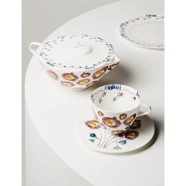 SERAX X Marni Anemone Milk Flower-motif Bone-china Cappuccino Cup And Saucer Set Of Two