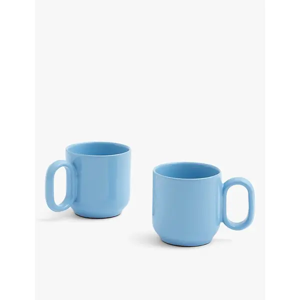 HAY Barro Round-handle Terracotta Mugs Set Of Two - Light Blue
