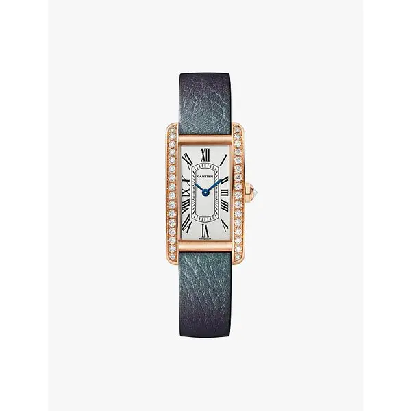 CARTIER Tank Américaine 18ct Rose-gold Diamond And Leather Quartz Watch - Rose Gold
