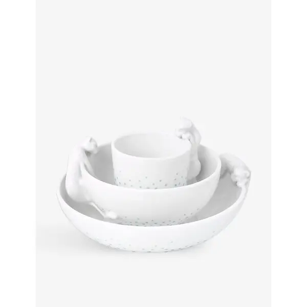 CARTIER Baby Panther Three-piece Porcelain Crockery Set - Porcelain White
