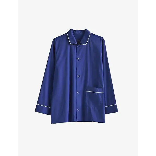 HAY Outline Contrast-trim Cotton Pyjama Shirt - Vivid Blue