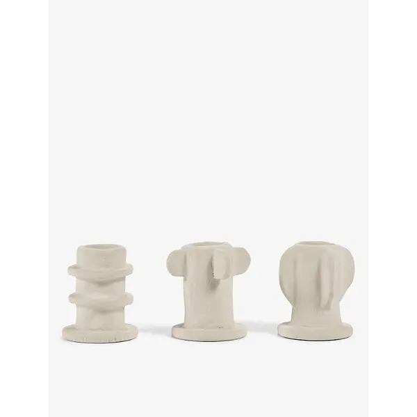SERAX 02 Molly Stoneware Candle Holders Set Of Three - Beige