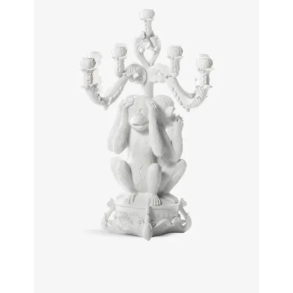 SELETTI Giant Burlesque 3-monkeys Polyresin Candelabra 60cm - One-color