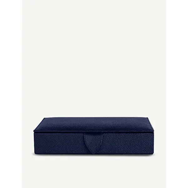 Smythson Panama Leather Cufflinks Box - Navy