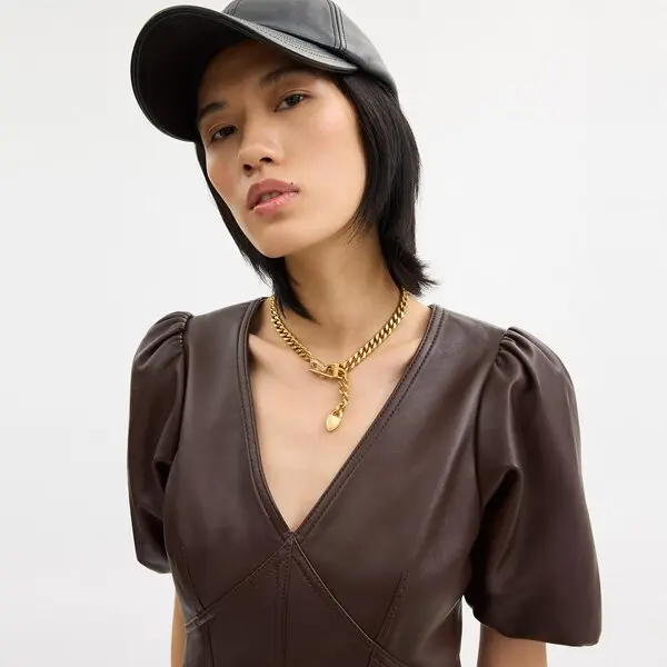 coach leather dress Coach // Blue Leather Shirt Dress  VSP Consignment