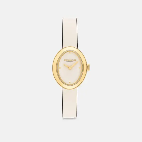 COACH Sammy 22mm Watch With Leather Strap - Chalk
