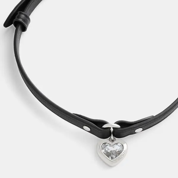 COACH Heart Charm Leather Choker