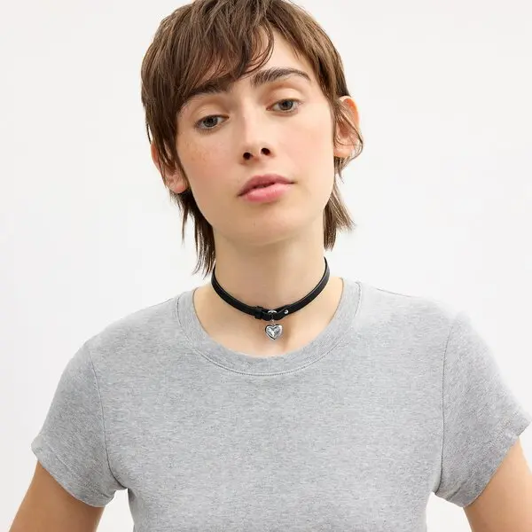 COACH Heart Charm Leather Choker