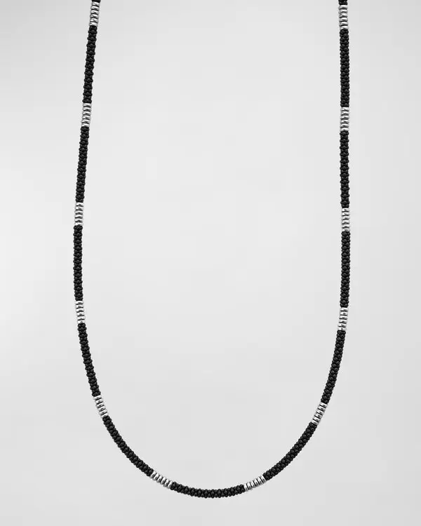 Lagos Ceramic Caviar Beaded Necklace With Sterling Silver Stations - Black