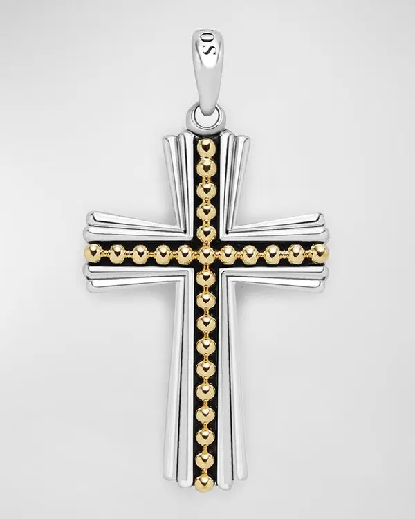 Lagos Sterling And 18k Gold Anthem Caviar Cross Pendant - Silver