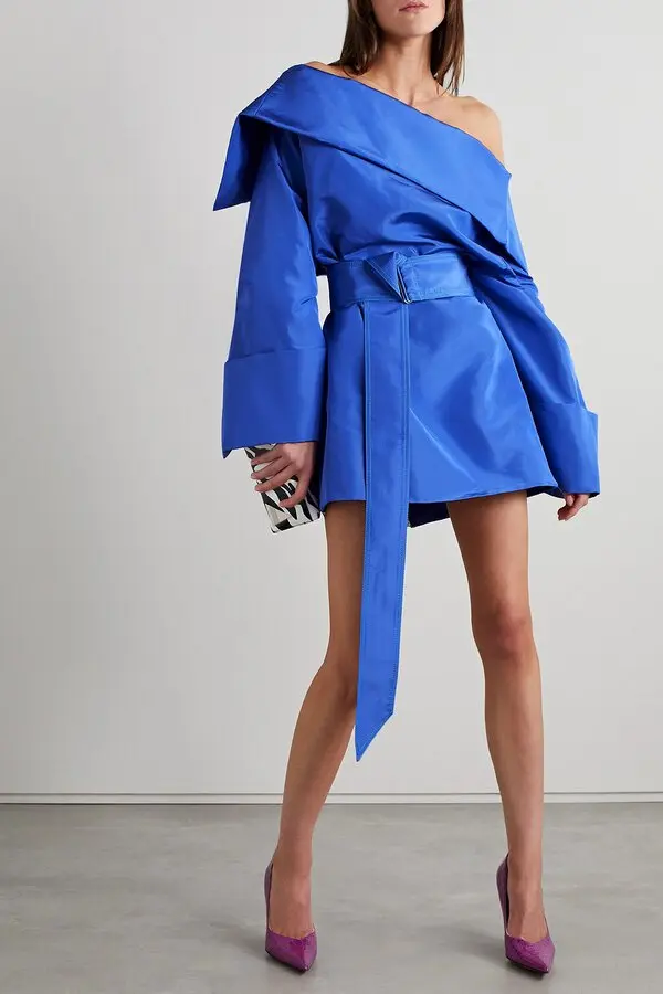 christopher john rogers blue dress Christopher John Rogers Off-The-Shoulder Silk-Faille Mini Dress In Cobalt  Blue - 65% Off
