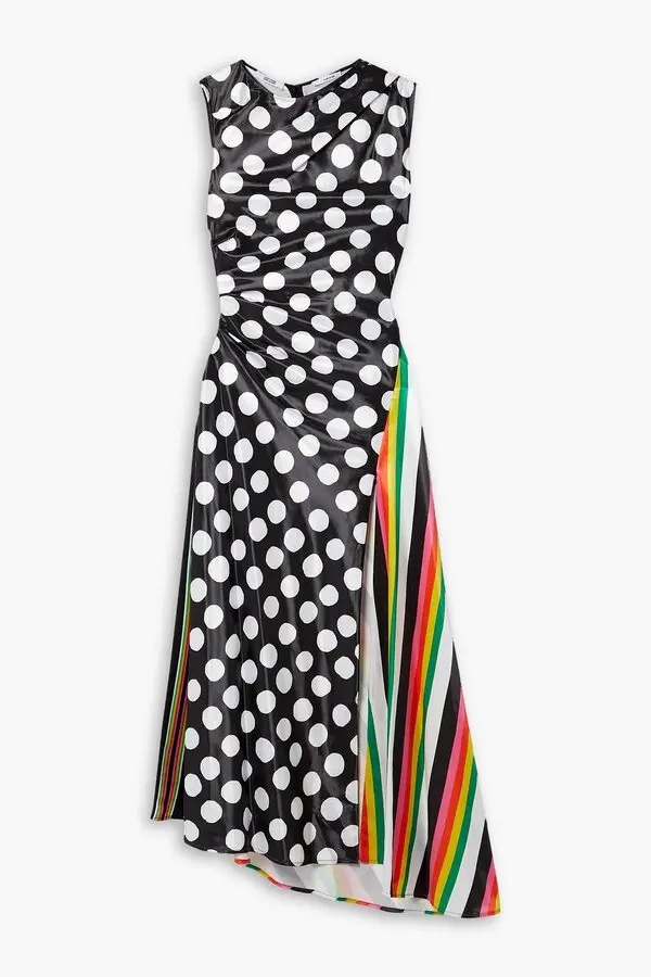 Christopher John Rogers Striped Polkadot Satintwill Maxi Dress
