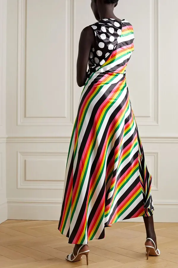 Christopher John Rogers Striped Polkadot Satintwill Maxi Dress