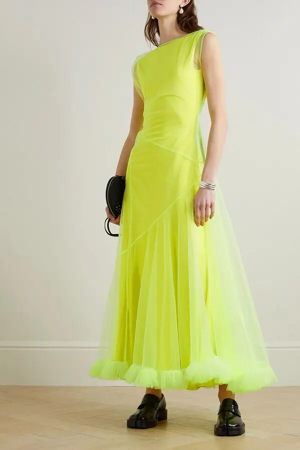 Molly Goddard Gathered Stretch-Tulle Maxi Dress In Chartreuse - 65% Off |  Editorialist