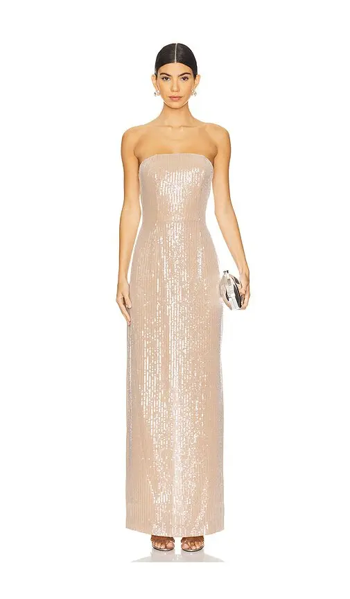 Retrofete Strapless Sequin Embellished Gown - Latte