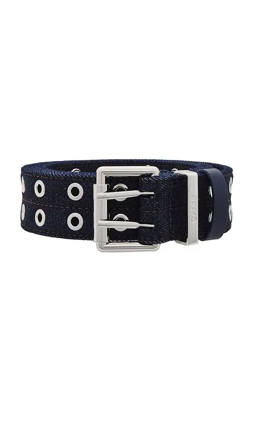 GANNI Double Eyelet Denim Belt Dark Navy M/L Ganni Double Eyelet Belt Denim in Dark Navy | REVOLVE main image 4