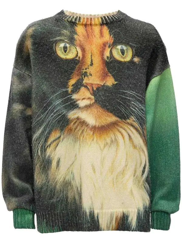 JW Anderson Cat-print Knitted Sweater - Green