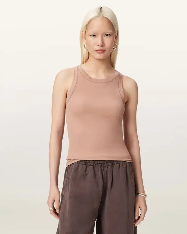ALLSAINTS Rina Crew Neck Sleeveless Ribbed Tank Top - Pink
