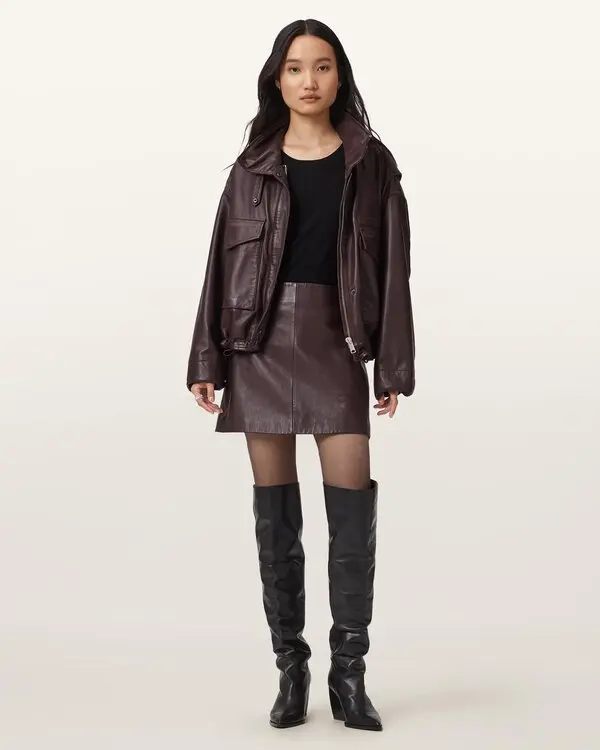 ALLSAINTS Renai Leather Mini Skirt - Red