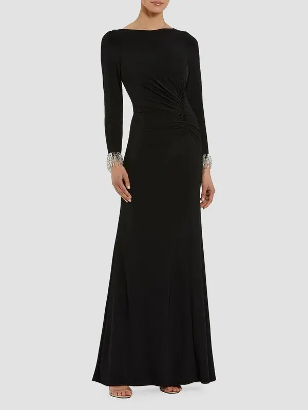 Mac Duggal Seasonless Long Sleeve Jersey Gown With Beaded Sleeve Cuffs - Black