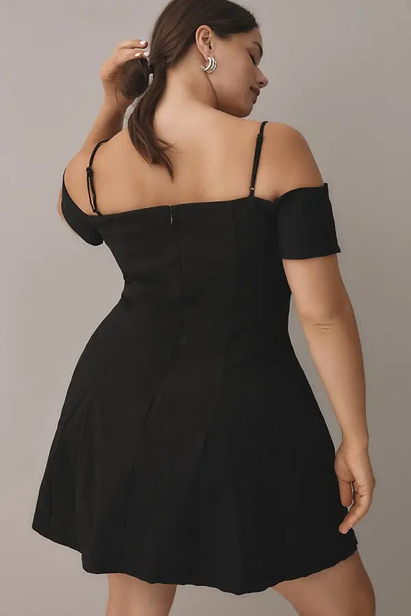 maeve off the shoulder bow mini dress Maeve Anthropologie Off the Shoulder Bow Colorblock Shift Mini Dress