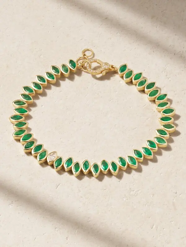 Shay Staggered 18-karat Emerald And Diamond Bracelet - Gold