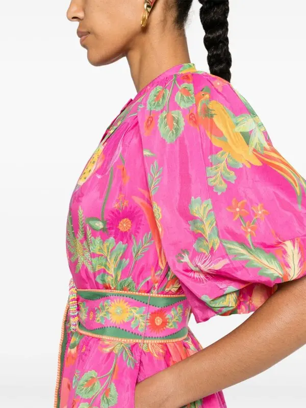 farm rio pink botanical dress Farm Rio | Pink Botanical Beauty Laces Midi Dress 